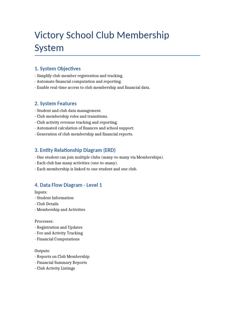 Victory Club System Documentation | PDF