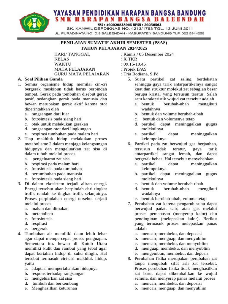 Projek IPAS X TKR | PDF