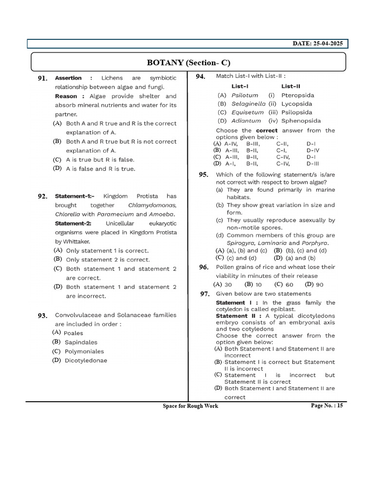 Botany PAPER 25-04-25 | PDF