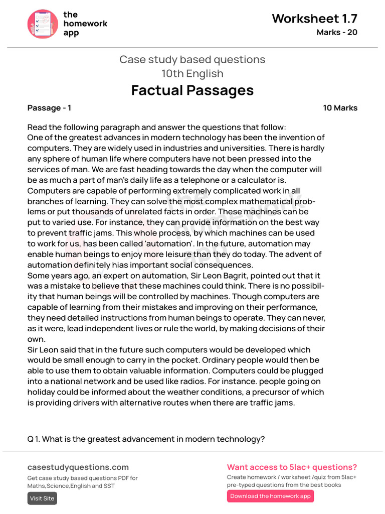 (Worksheet 1.7) - (Factual Passages) | PDF | Urbanization | Worksheet