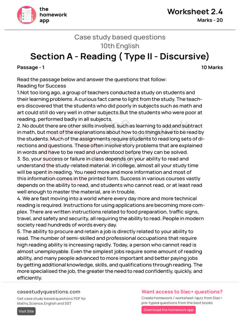 (Worksheet 2.4) - (Section A Reading Type II Discursive) | PDF | Worksheet