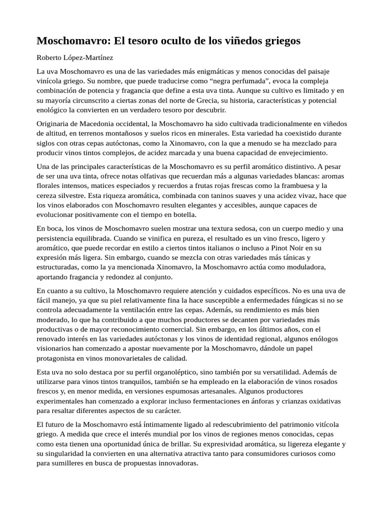 La Uva Griega Moschomavro | PDF | Vino | Uva