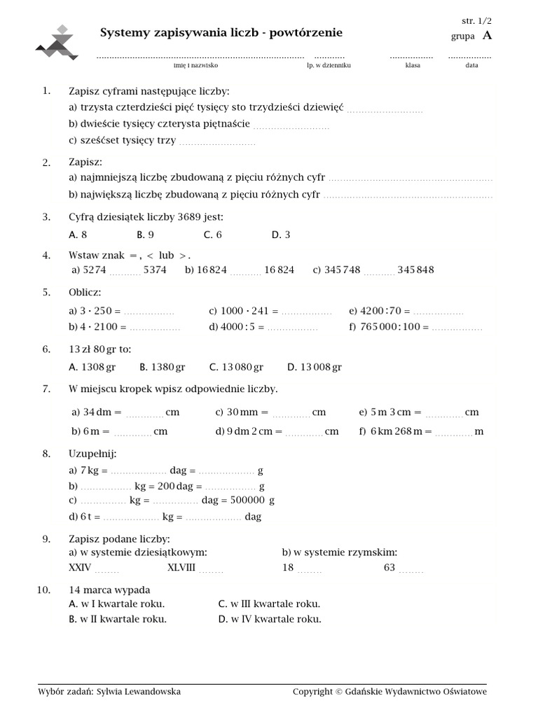 Systemy Zapisywania Liczb - Powtórzenie | PDF