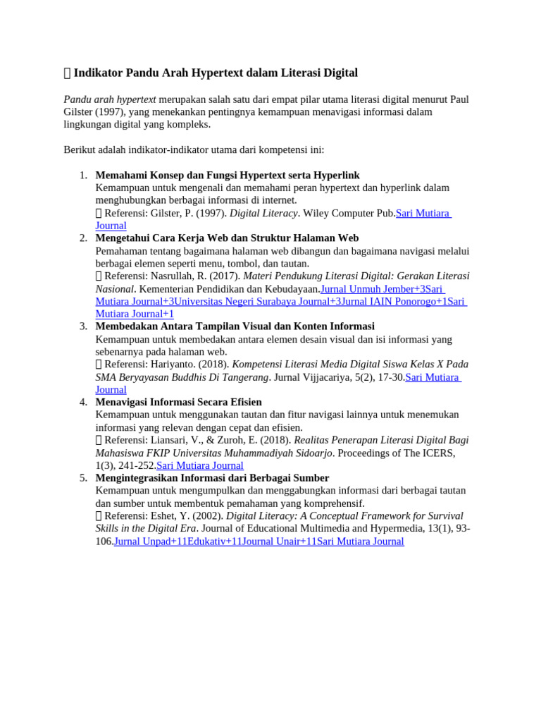 ? Indikator Pandu Arah Hypertext Dalam Literasi Digital | PDF