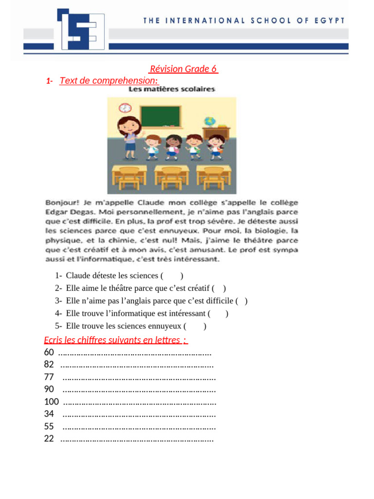 Revision Grade 6 T2 - 2025 | PDF