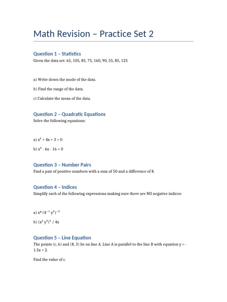 Math Practice Set 2 | PDF