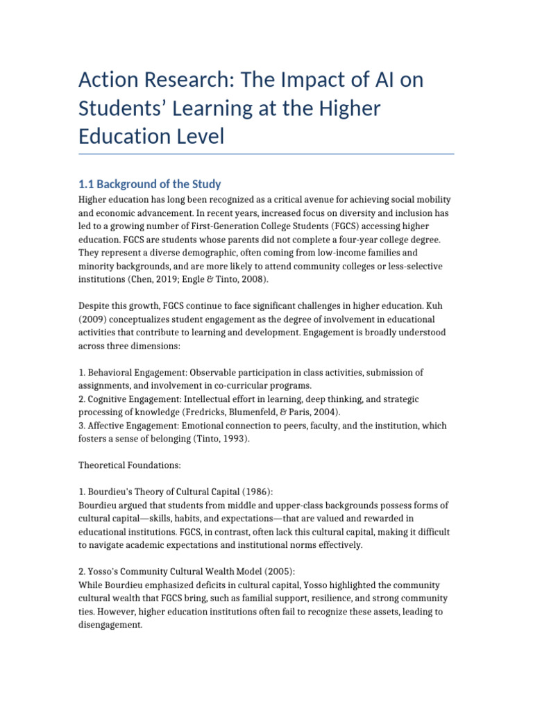 Action Research FGCS Engagement | PDF | Cognition | Social Psychology