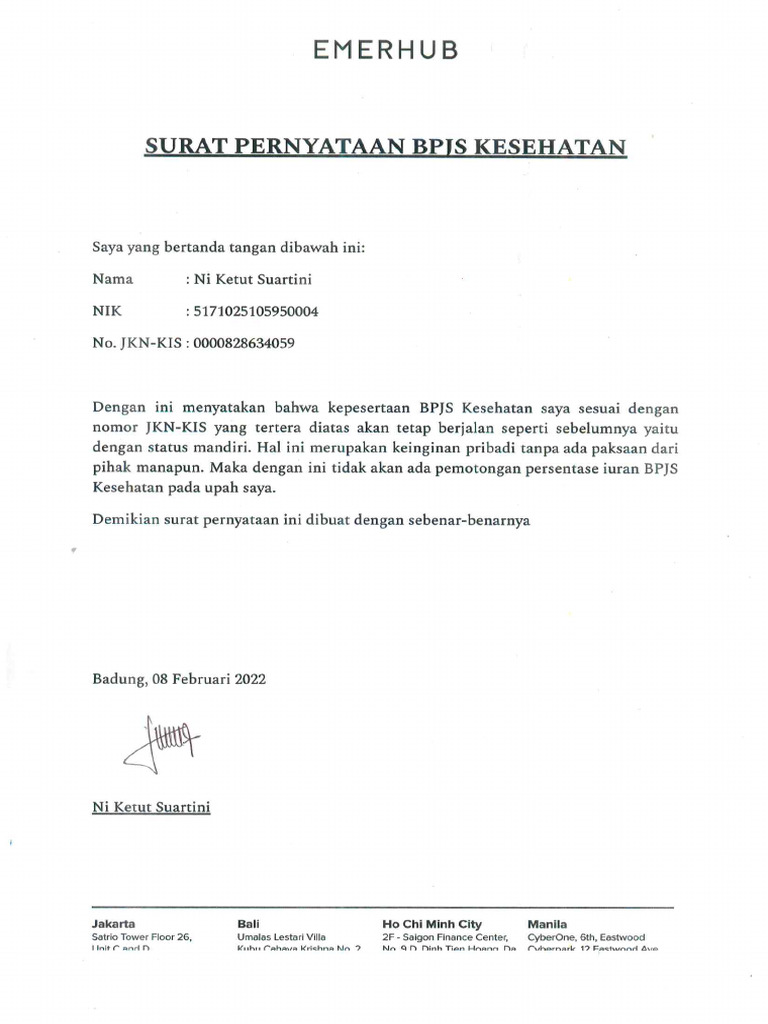 Surat Pernyataan BPJS | PDF