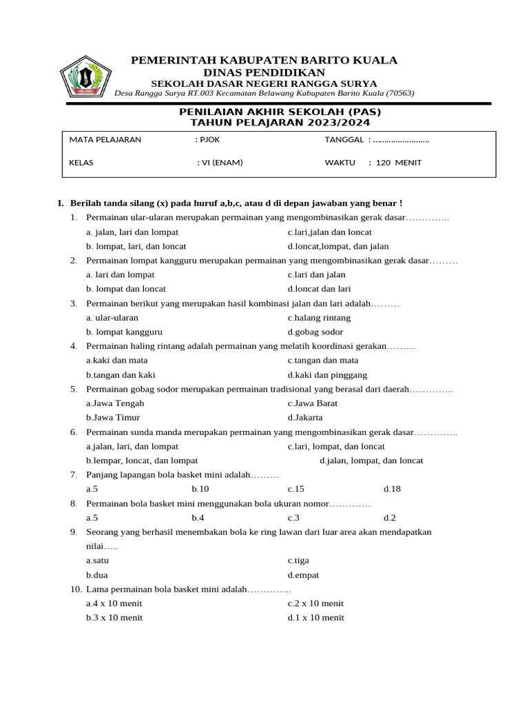 Soal PAS PJOK Kelas 6 | PDF
