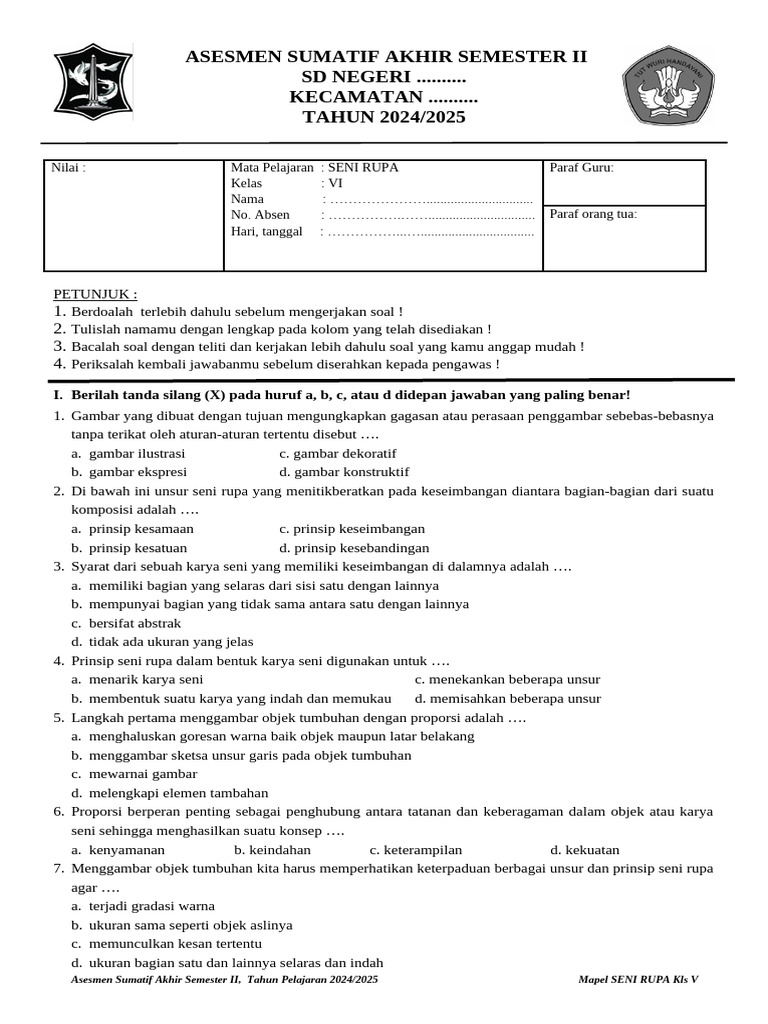 Soal Asesmen Sumatif Akhir Semester II SENI RUPA 2024-2025 | PDF