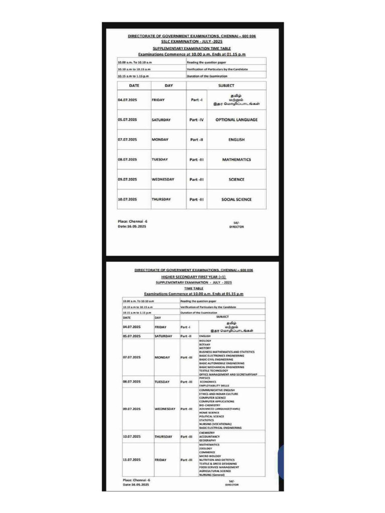 Supplementary Examination Time Table | PDF