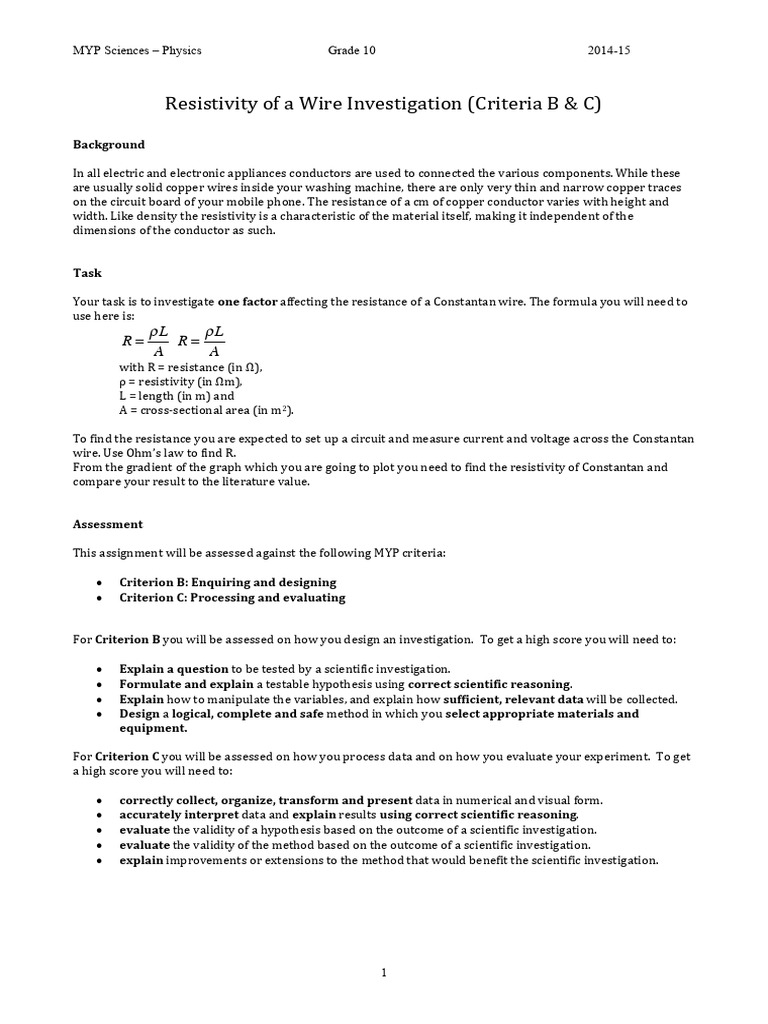 Check List Lab Report BC - Resistivity - of - A - Wire - Investigation ...