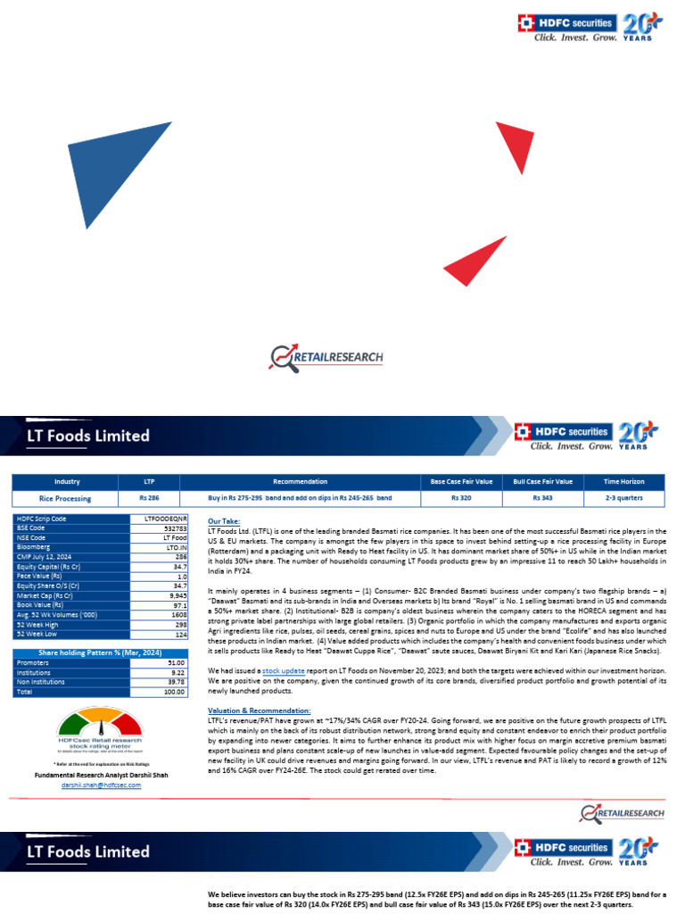 LT Foods LTD - Pick of The Week | PDF | Rice | Free Cash Flow