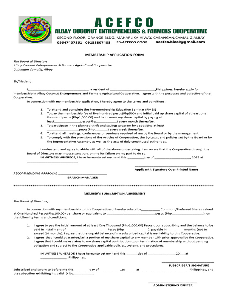 Membership Application Form | PDF | Cooperative | Board Of Directors