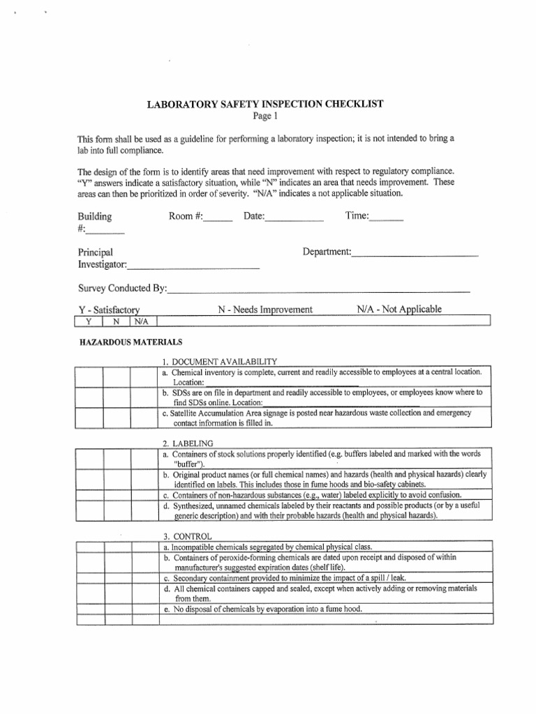 Lab Safety Inspection Checklist | PDF