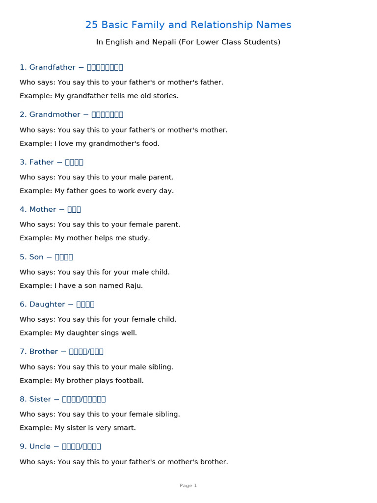 Nepali Family Relationship Names | PDF | Living Arrangements | Social ...