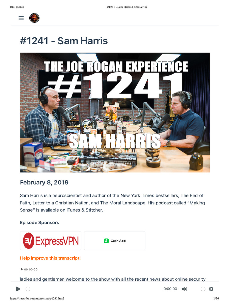 Joe Rogan #1241 - Sam Harris | PDF | You Tube | Netflix