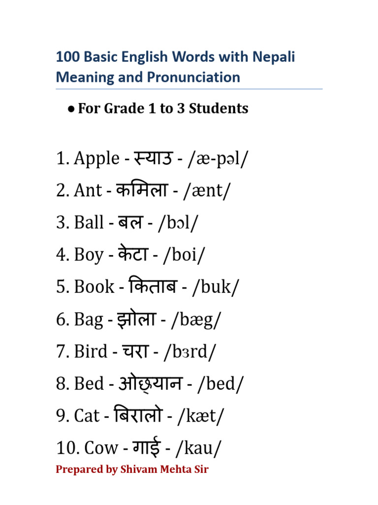 100_Basic_Words_Worksheet by Shivam Mehta | PDF