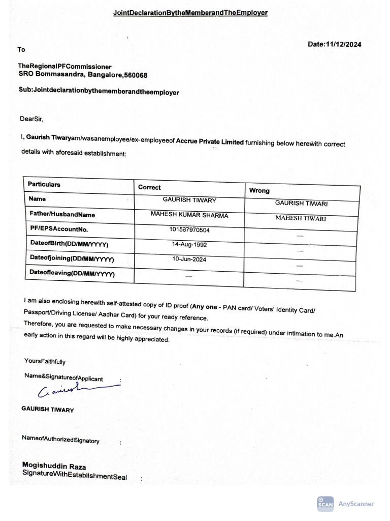 joint declaration form | PDF