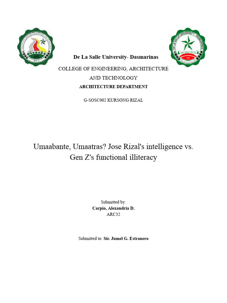 Umaabante, Umaatras? Jose Rizal's Intelligence Vs Gen Z's Functional Illiteracy | PDF | Literacy