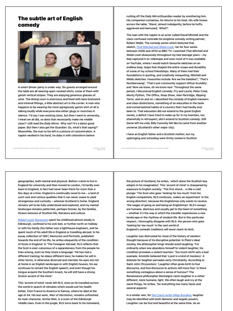 The Subtle Art of English Comedy - Engelsberg Ideas | PDF