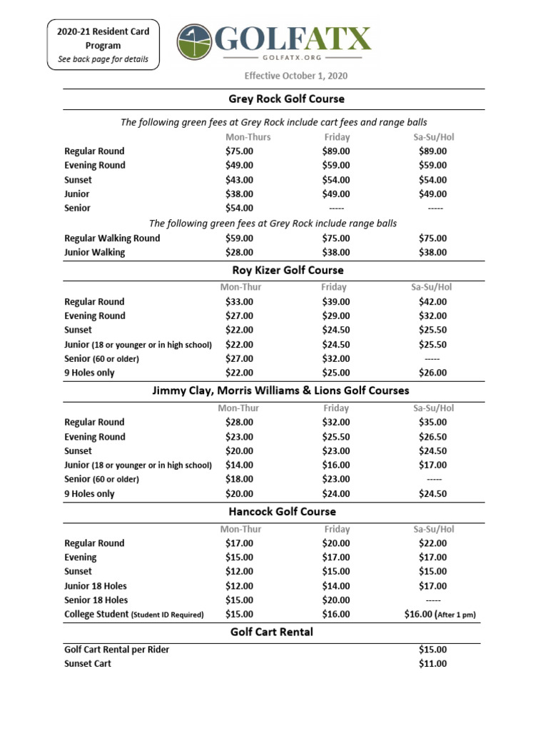 2021 Golf Fees Effective October | PDF | Ball And Bat Games ...