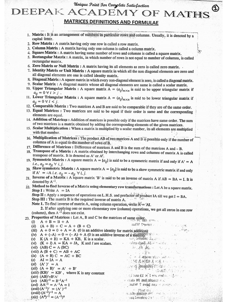 Matrices - CLAS 12 ASSIGNMENT | PDF