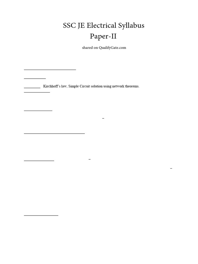 SSC Je Paper 2 Electrical Syllabus | PDF | Electric Motor | Transformer