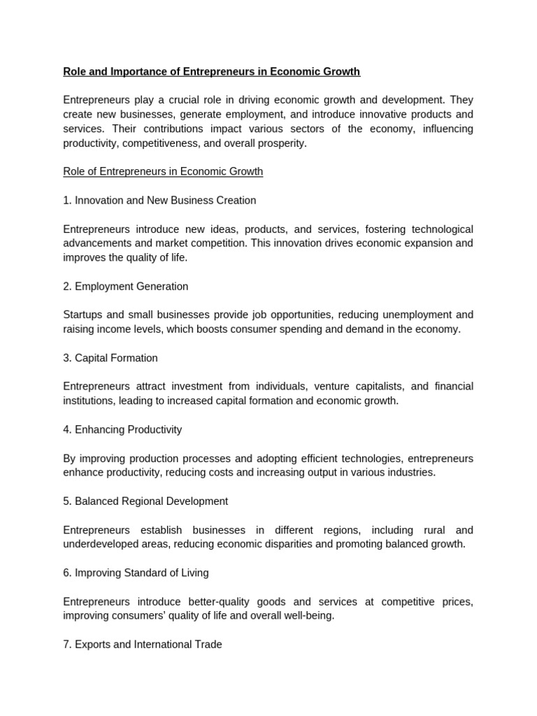 Entrepreneurs' Impact on Economic Growth | PDF | Entrepreneurship ...