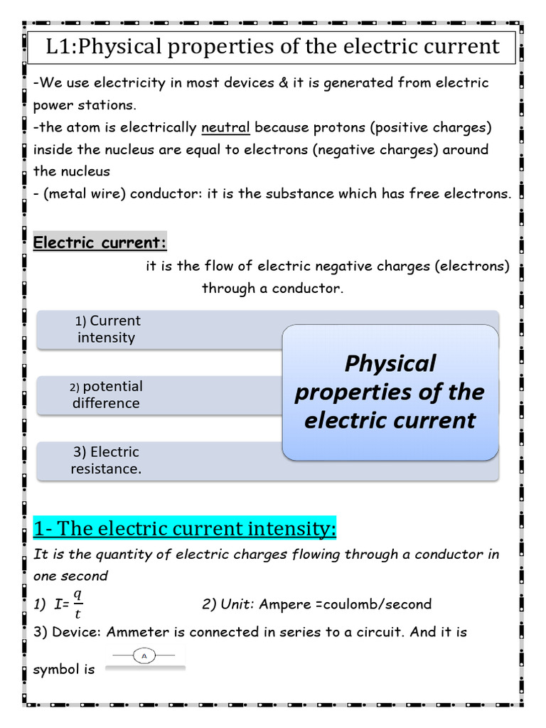 Lesson 1 Properties of Electric Current | PDF | Electric Current | Voltage
