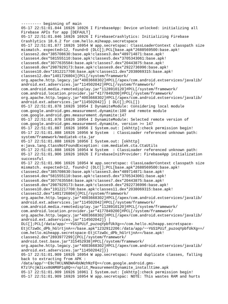 Com - Hello.miheapp - Secretspace Logcat | PDF | Computing | Software
