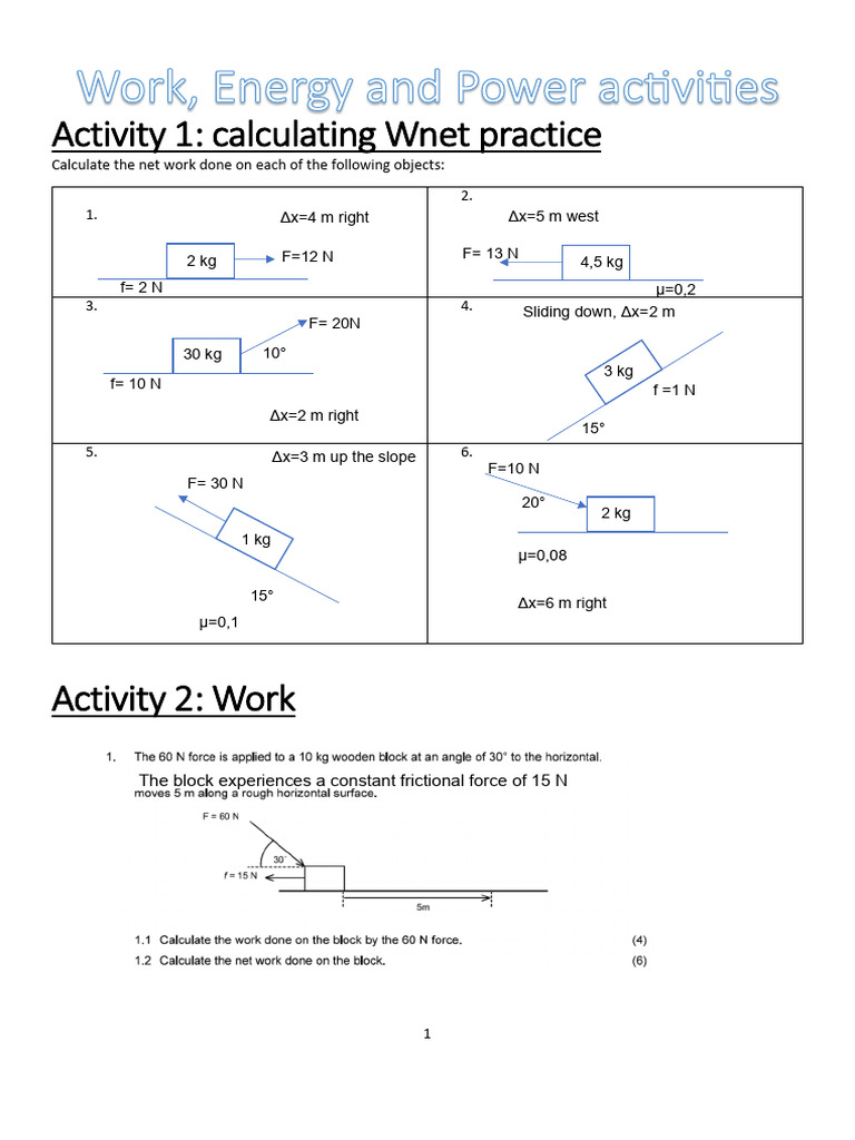 Work and Energy Calculations Guide | PDF | Friction | Physical Phenomena