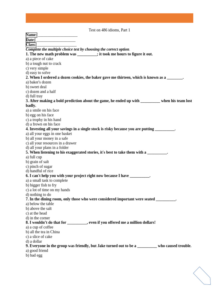 Tests On 486 Idioms Part 1 | PDF | Alcoholic Beverages