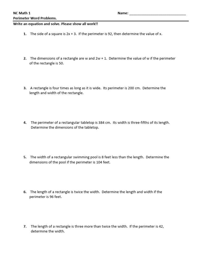 Perimeter Word Problems for Students | PDF