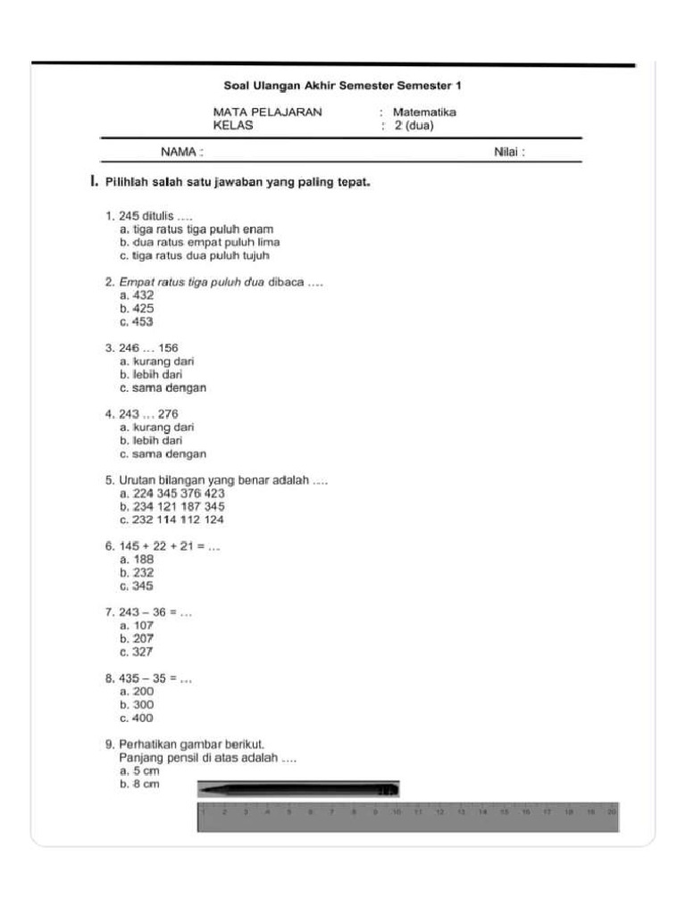 Soal Latihan Uas Kelas 2 | PDF
