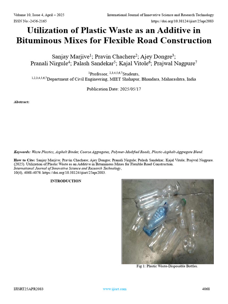 Utilization of Plastic Waste As An Additive in Bituminous Mixes For ...