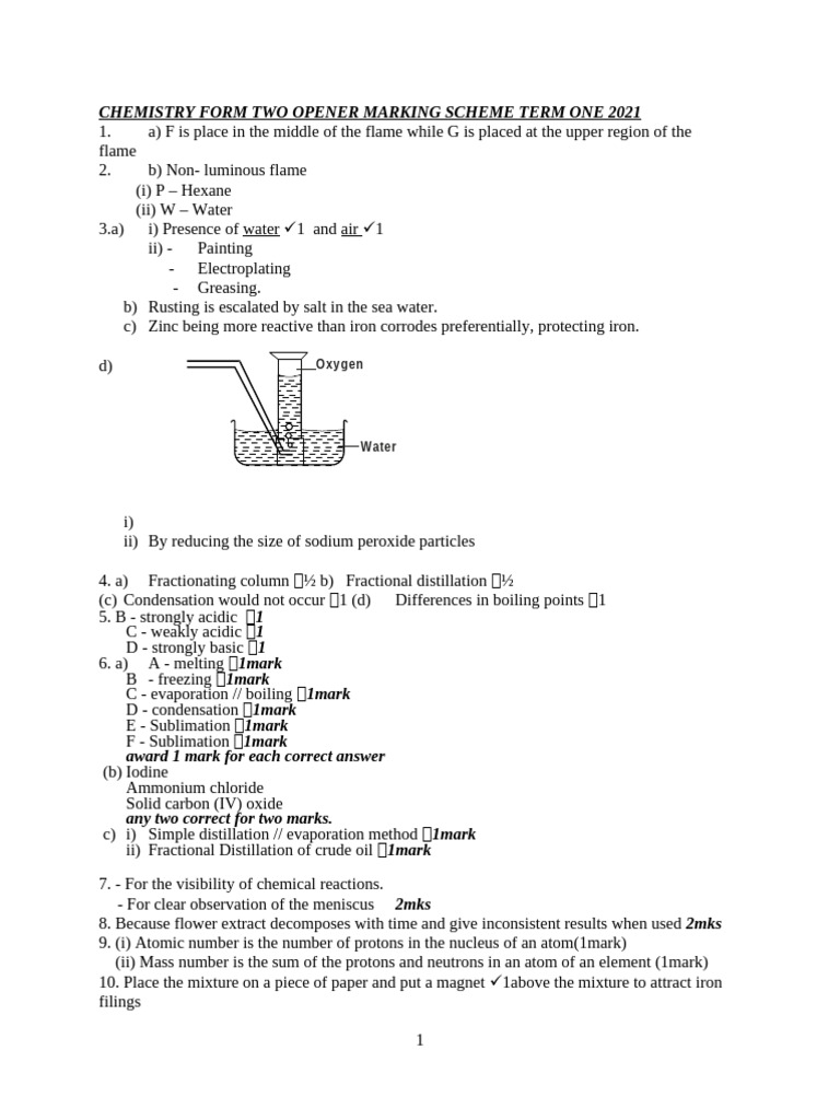 Set1 Chem Ms MidTerm 1 2021 Teacher - Co .Ke F2 Exam | PDF | Atoms | Water