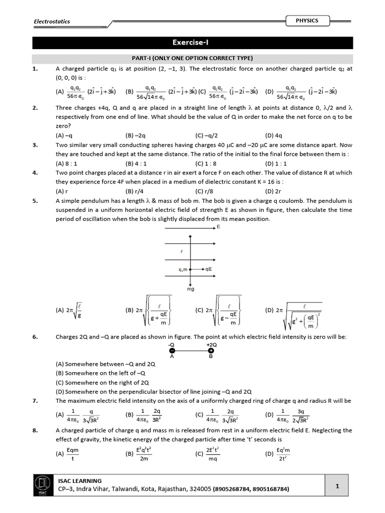 01. Electrostatics Sheet.pdf | PDF | Electric Field | Dipole