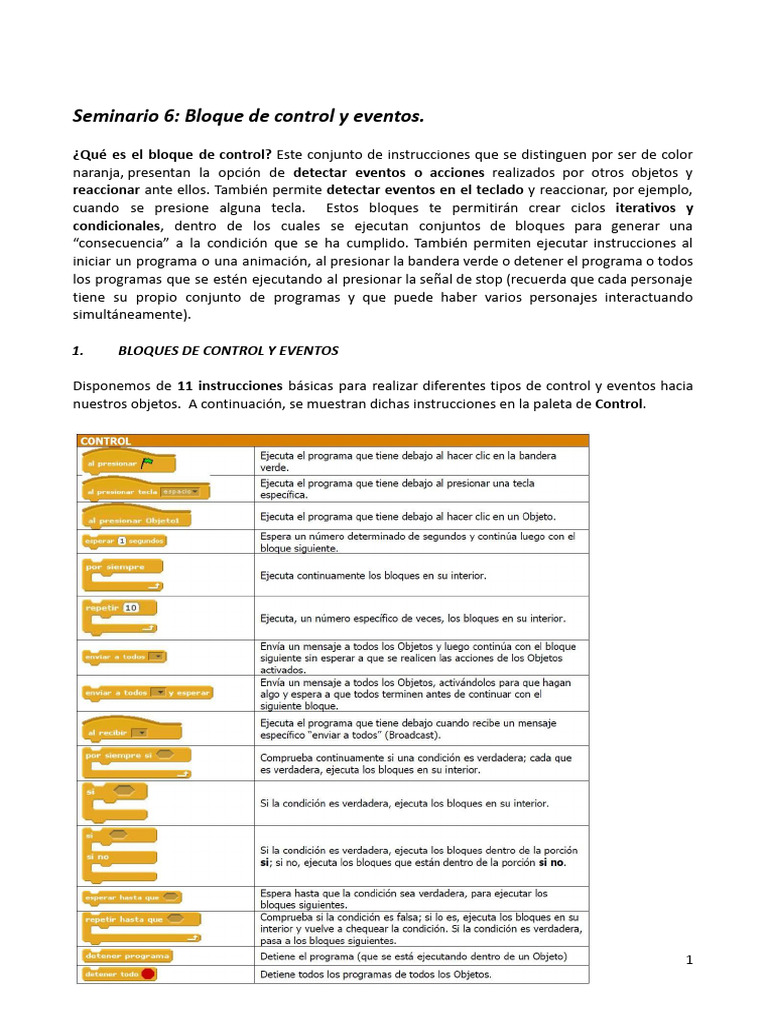 Bloques de Control y Eventos en Scratch | PDF | Scratch (lenguaje de ...