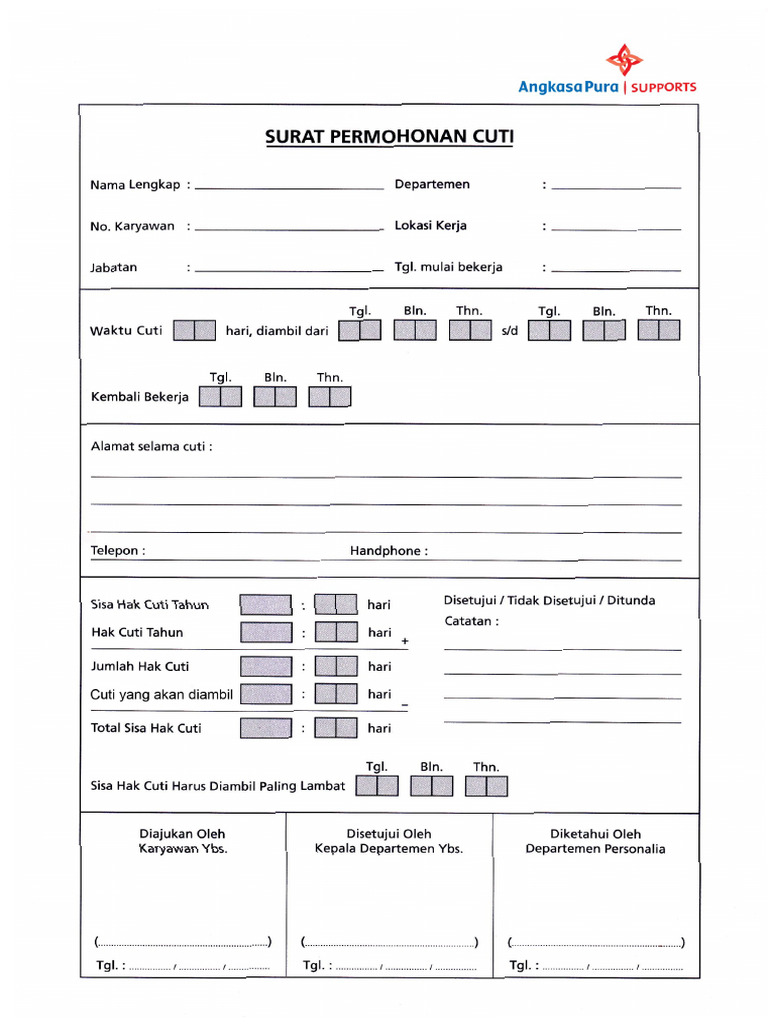 Form Permohonan Cuti Karyawan | PDF