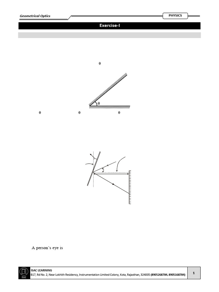 02. Optics Sheet - Exercise.pdf | PDF | Refraction | Optics