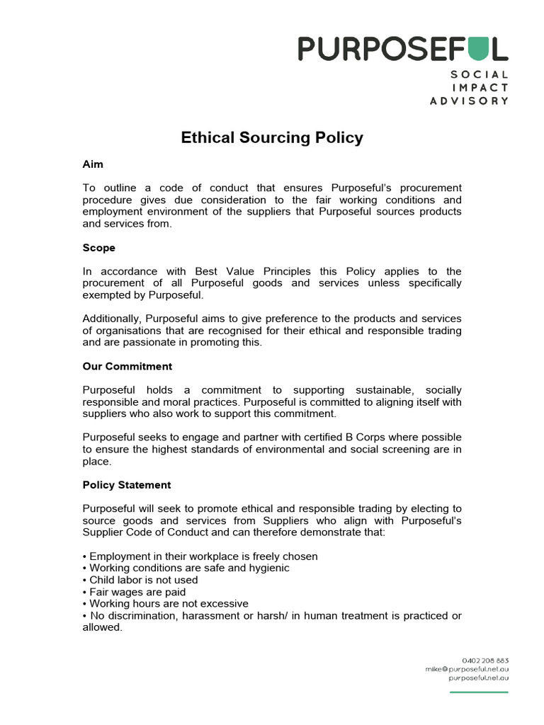 Purposeful Ethical Sourcing Policy | PDF