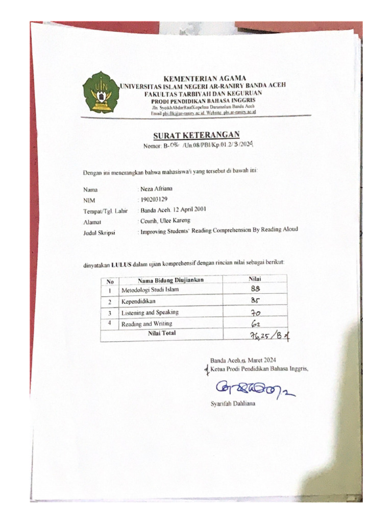 Surat Keterangan Ujian Kompre | PDF