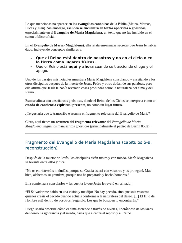 Evangelio de María Magdalena: Resumen y Claves | PDF | María Magdalena ...