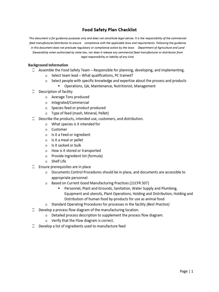 Food Safety Plan Steps (Food Safety Plan Checklist) | PDF | Verification And Validation | Food ...