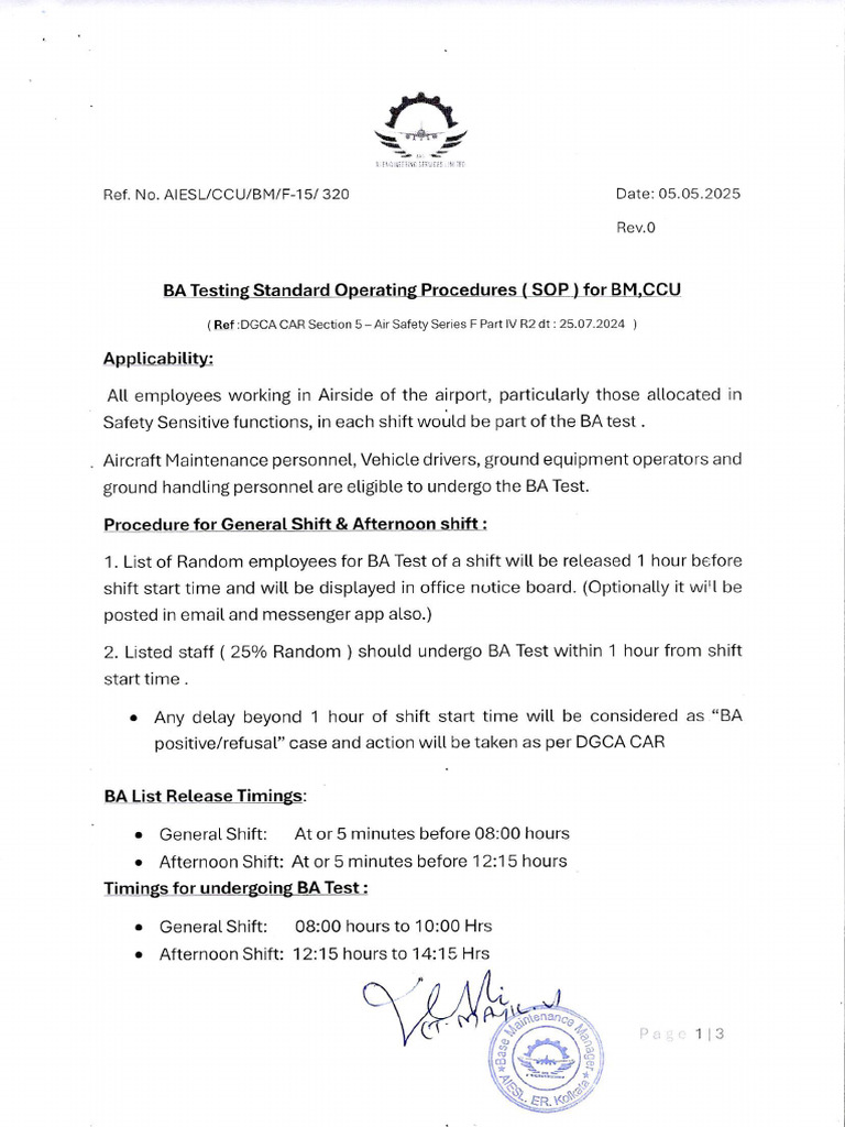 BA Testing SOP For BM, CCU - 0001 | PDF