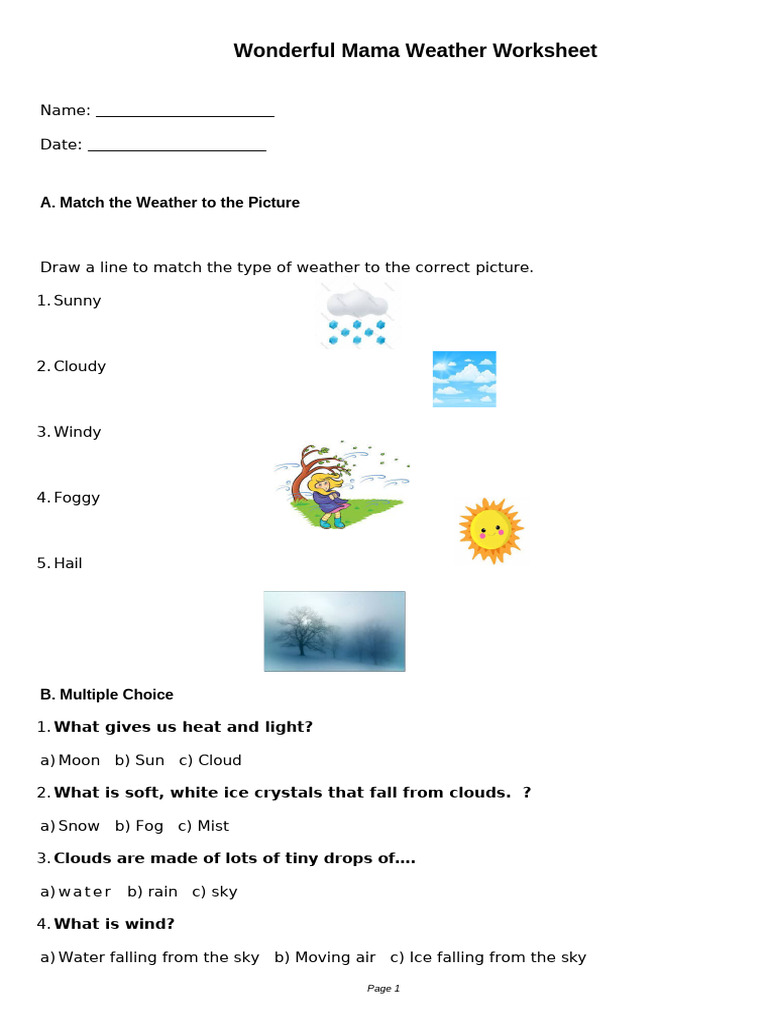 Grade1 Weather Worksheet 1 | PDF | Hail | Fog