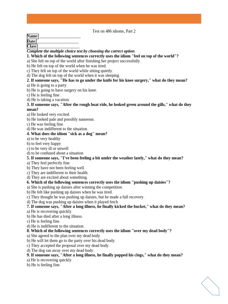 Understanding Idioms: Test Questions | PDF