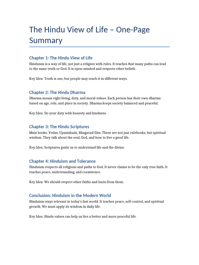 The Hindu View of Life Summary | PDF