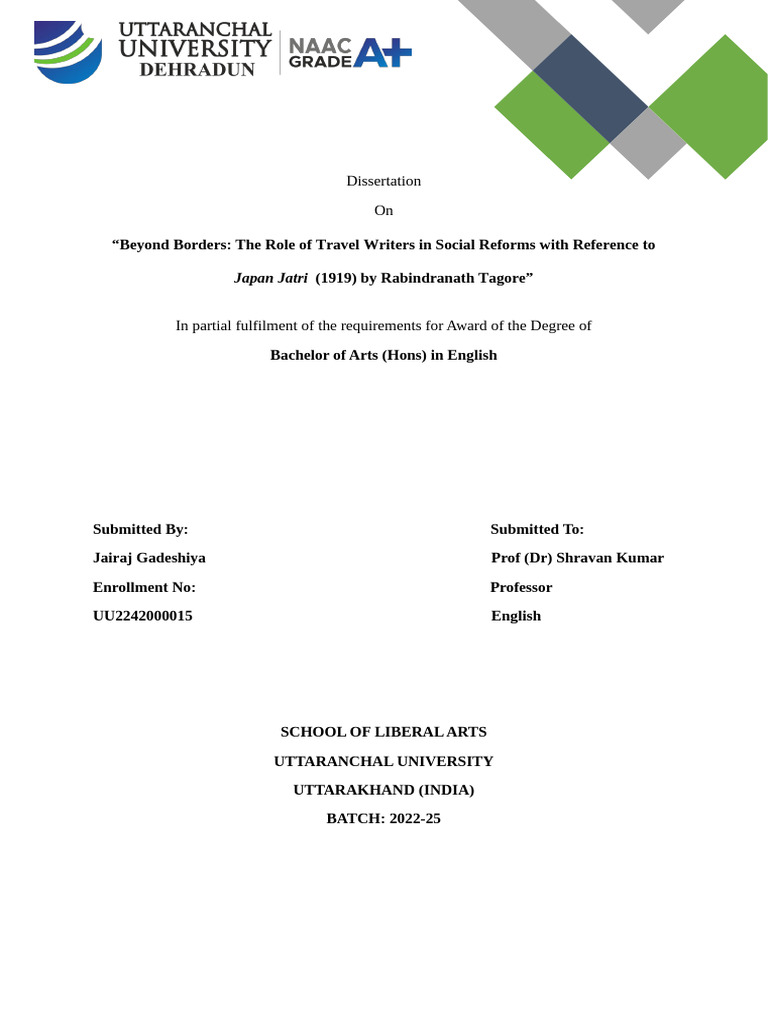 Jairaj Final Dissertation 1 Copy (1) (1) (1) - 1 | PDF | Rabindranath Tagore | Nationalism